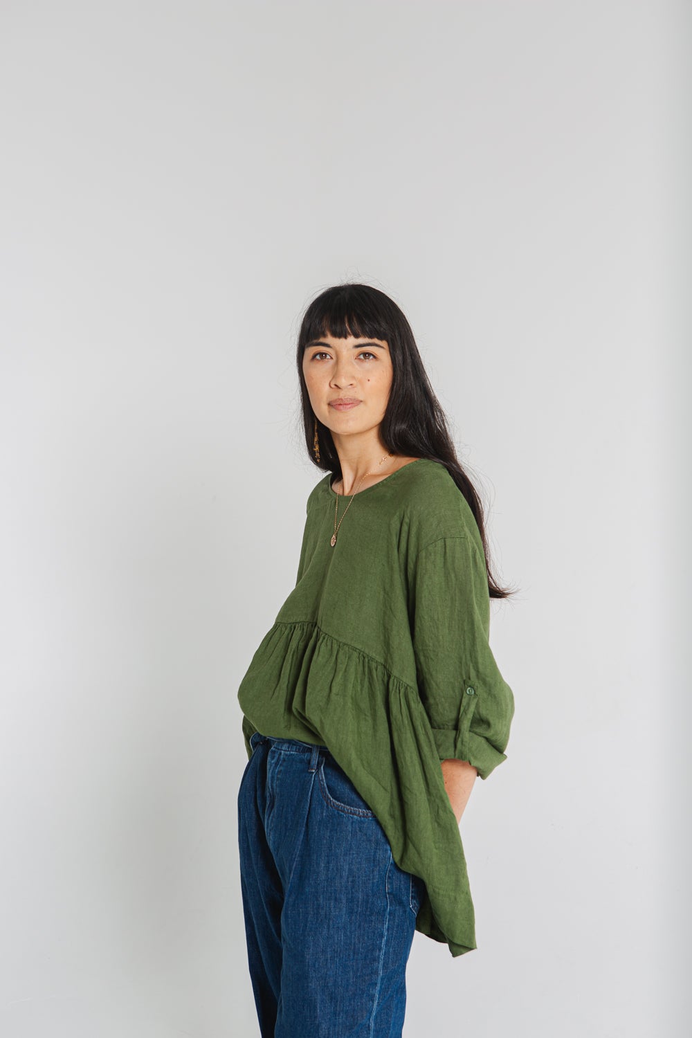 Women's Natural Linen Long Sleeve Smock Top - The Dressing Room NZ